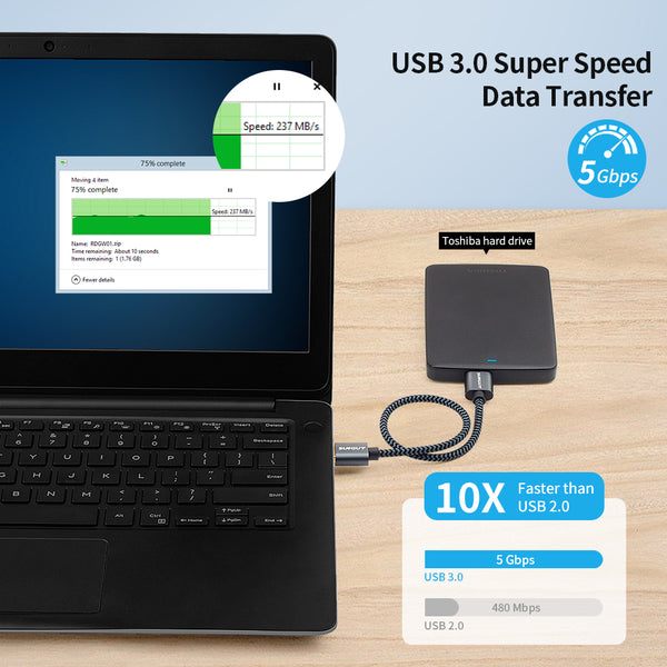 SUNGUY Micro USB 3.0 Cable USB A Male to Micro B Hard Drive Cable, B00